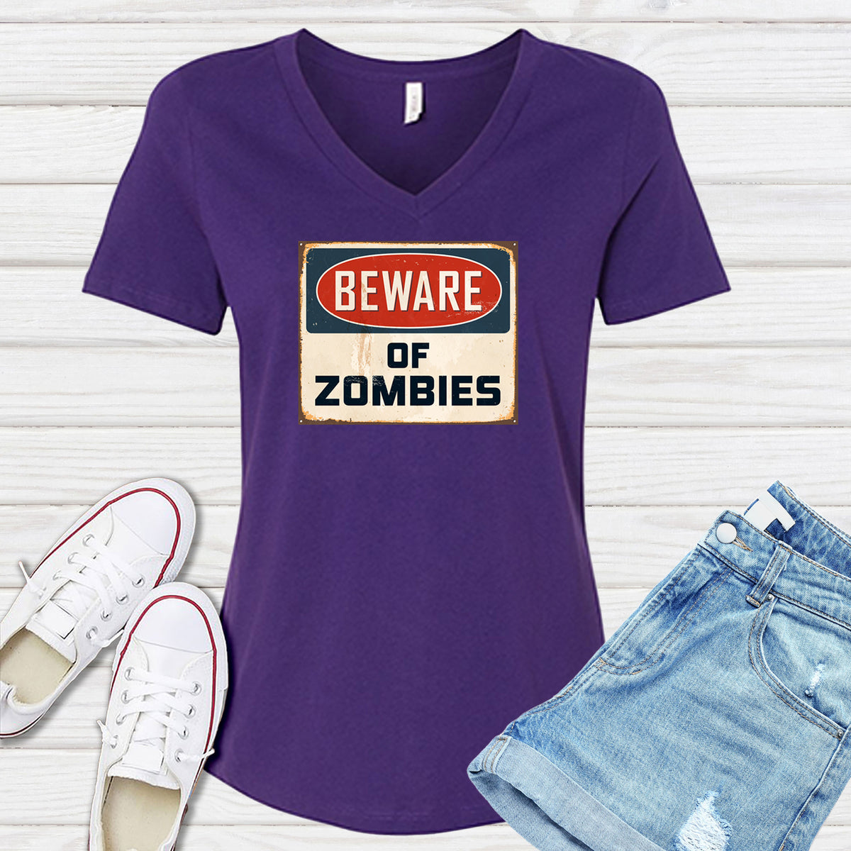 Beware Of Zombies V-Neck – Tshirts.com